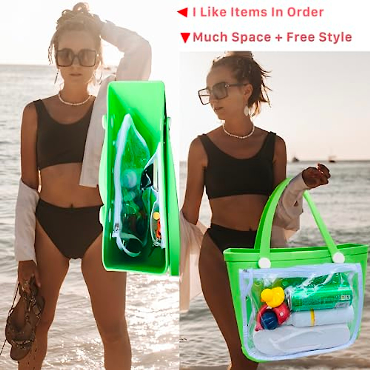 Lopau Accessories Inserts for Bogg Bag, 2 Packs Bag Insert Organizer Divider Storage Pouch for Rubber Tote Bag, Pool Bag Divider Beach Necessities, Ideal for Vacation Makeup Key Phone Cup Drink Holder