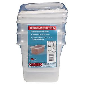 Cambro, 5.6 Quarts, Set of 3 Translucent Food Pans and Seal Covers, 1/3 Size, 6 Inch Deep