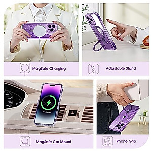 CASEKOO Genuine Official for iPhone 14 Pro Max Case with Magnetic Ring Stand [Compatible with MagSafe] [16FT Military-Grade Protection] Shockproof Twinkle Star Phone Grip Cover 6.7'', Sparkle Purple