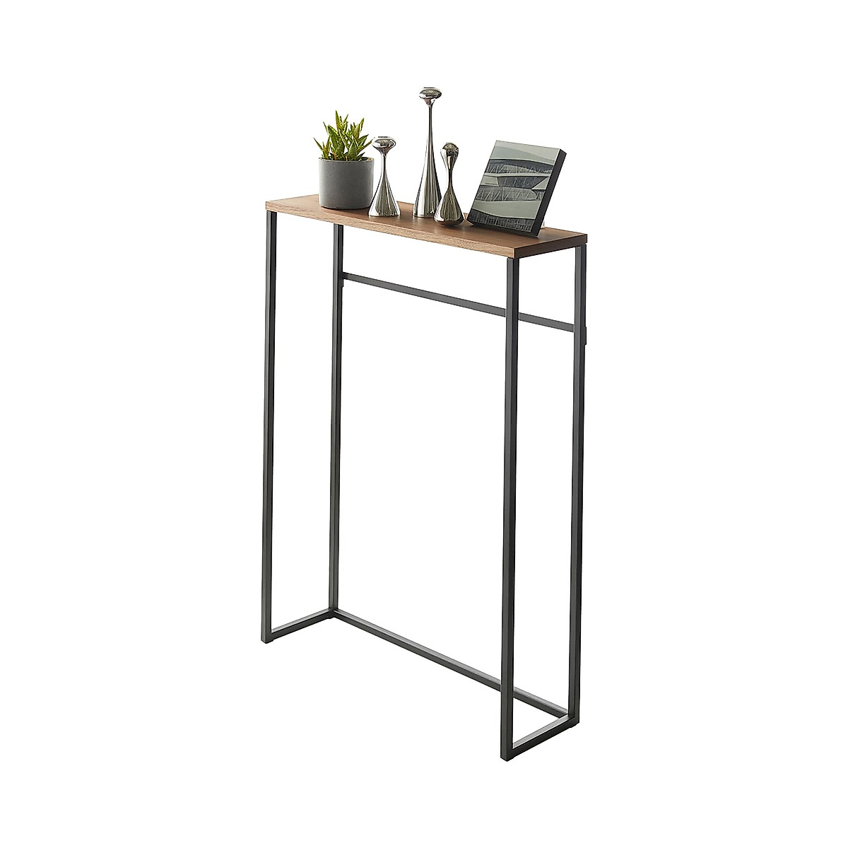 Yamazaki Home Modern Slim Console Table, Slim Narrow Accent Table for Entryway Or Living Room, Metal and Wood Skinny Hallway or Sofa Table Steel One Size Black