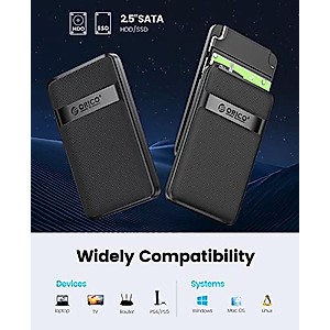ORICO 2.5'' Hard Drive Enclosure, Upgraded Tool-Free 5Gbps USB 3.0 to SATA External Hard Drive Case for 2.5 Inch 7mm 9.5mm SSD HDD Max 6TB, UASP Supported, Black(2577U3)