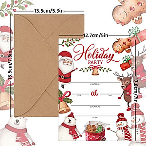 Whaline Christmas Party Invitations 25 Pack Cartoon Animal Holiday Invitation Paper Cards with Envelopes Stickers Xmas Invites for Bridal Shower Baby Shower Rehearsal Dinner Birthday Party