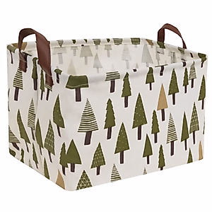 Sanjiaofen Rectangular Canvas Storage Bins,Waterproof Storage Basket,Collapsible Toy Organizer Bin with Handles for Clothes Storage, Kid's Toy Box,Book Bag (Tree)