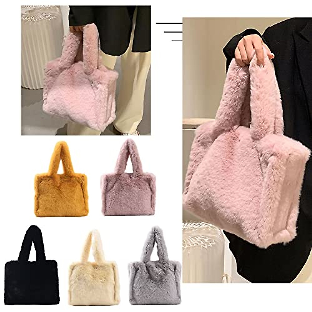Large Fluffy Tote Bag for Women Plush Handbag Tote Purse Furry Hobo Bag Soft Plush Bag for Autumn Winter