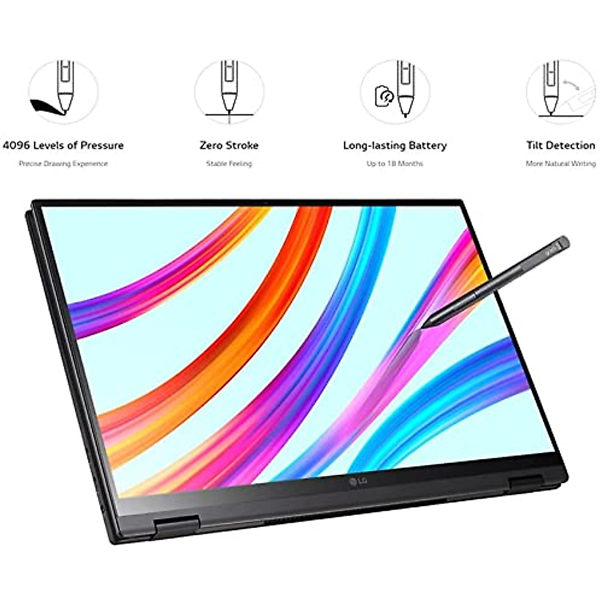 LG gram Ultra-Light Laptop, Evo i7-1165G7, 16" WQXGA (2560 x 1600) IPS 16:10 2in1 Touch Display, 21 Hr Battery Life, Wi-Fi 6, Thunderbolt 4, Stylus Pen, Fingerprint, Webcam (16GB RAM | 512GB PCIe SSD)