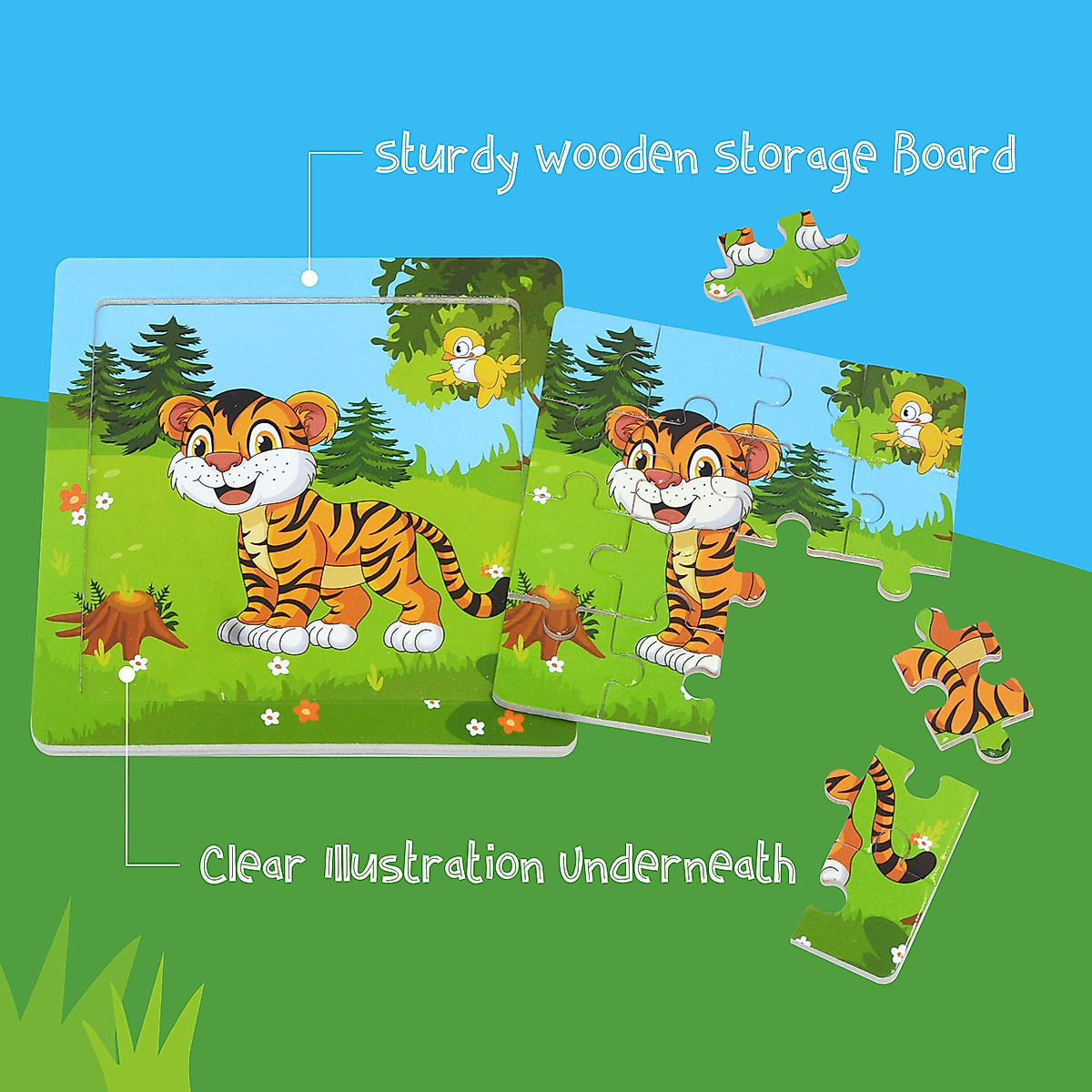 6 Packs Wooden Animals Jigsaw Puzzle, Early Educational Learning Toys Set Preschool Puzzles for 2-5 Years Old Kids