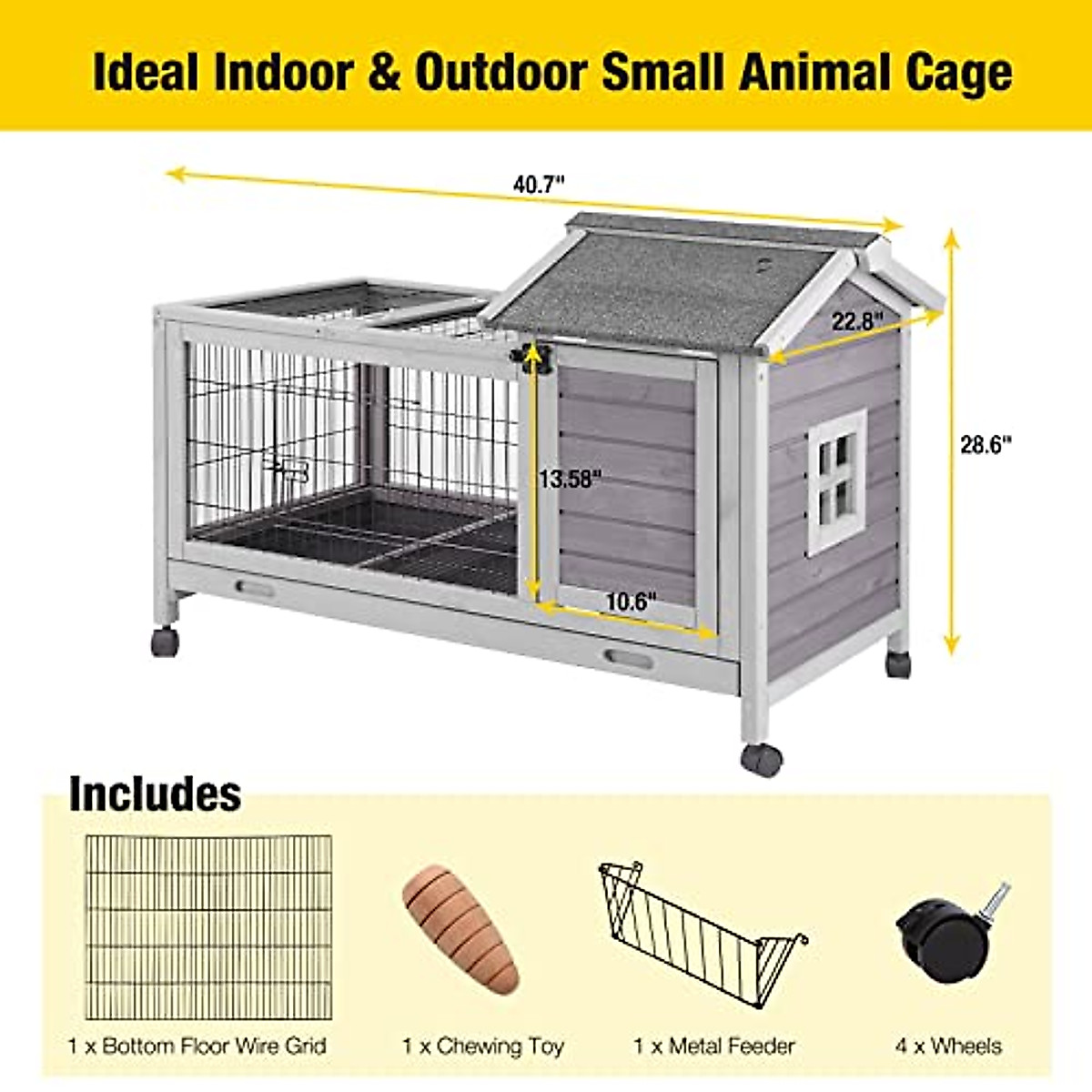 Aivituvin Rabbit Hutch Indoor Bunny Cage Outdoor Bunny House with Wire Floor Leakproof Plastic Tray