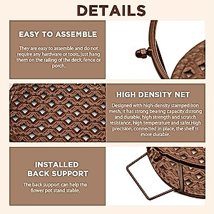 NEISRAI Iron Art Metal Railing Flower Pot Hanging Basket for Indoor Pot Holder Hanger 3 Pack Outdoor Plants Perfect for Porches and Patio Decor (Champagne)
