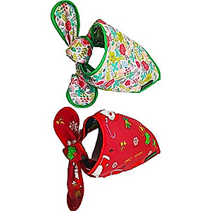 Cartisanat Dog Bandanas, 2 Pack Floral & Christmas Set Triangle Reversible Dog Pet Scarfs Adjustable Fit Triangle Bibs Accessories, Multiple Sizes Offered for Small Medium & Large Dogs