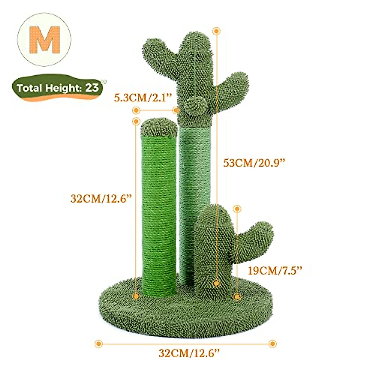 PAWZ Road Cat Scratching Post Cactus Cat Scratcher Featuring with 3 Scratching Poles and Dangling Ball-Medium 23 Inches