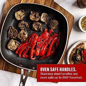 Granitestone 11" Shallow Square Frying Pan Nonstick Skillet, Scratchproof Diamond Infused Coating, No-warp Mineral-enforced Cookware Dishwasher Oven Safe PFOA-Free Kitchenware - As Seen On TV