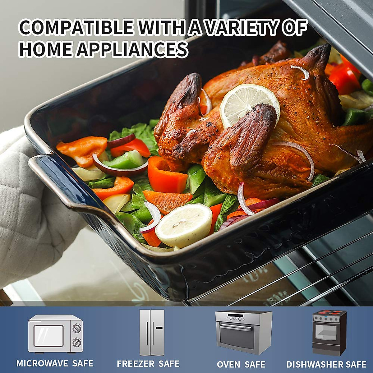 KOOV Individual Lasagne Pan Deep, Rectangular 9x13 Baking Dish, Ceramic Baking Dish, Bakeware for Tapas, Roasting, Casserole Dish for Oven, Texture Series (Aegean)