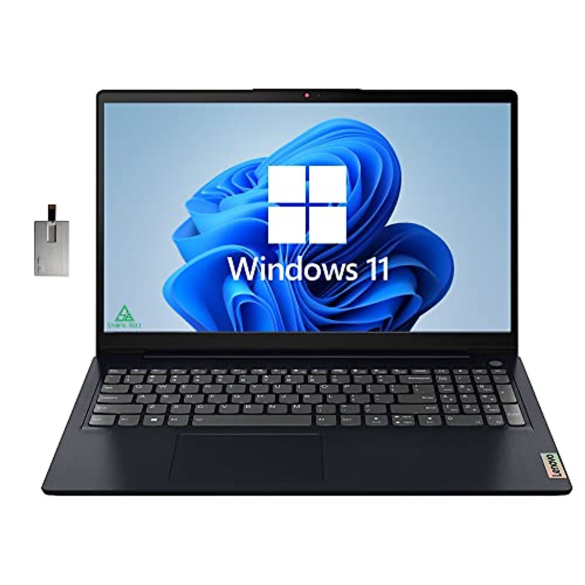 Lenovo IdeaPad 3 15.6" FHD Laptop, AMD Ryzen 7 5825U, 8GB RAM, 256GB NVMe SSD, AMD Radeon Vega 8, Fingerprint Reader, 720p HD Webcam, Wi-Fi 6, HDMI, Win 11, Blue, 32GB SnowBell USB Card