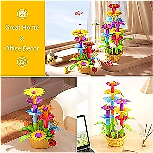 TEMI 138 PCS Educational STEM Toy and Preschool Garden Play Set for Kids Age 3-7, Flower Stacking Toys for Boys and Girls