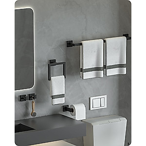 Hinmood Matte Black Bathroom Hardware Set, 5 Pieces Hardware Accessories Set SUS304 Stainless Steel Bath Towel Bar Set, Wall Mounted Towel Rack for Bathroom (Black, 16 Inch)