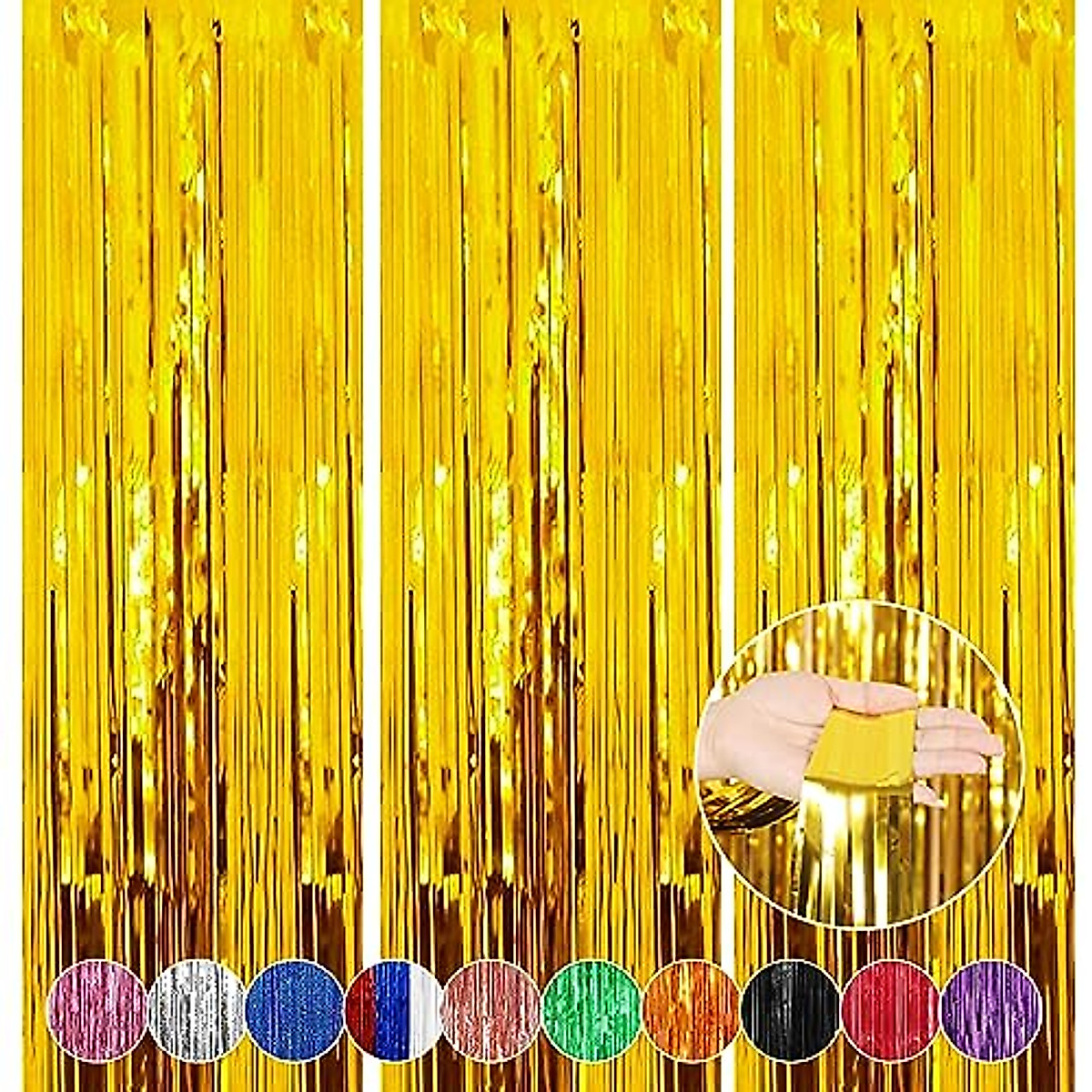 Mtkocpk 3-Pack 3.2x8 Feet Gold Foil Fringe Backdrop Curtains Party Decorations - Perfect for Parties, Baby Showers, Gender Reveals, and Disco Fun, Party Backdrops Decor