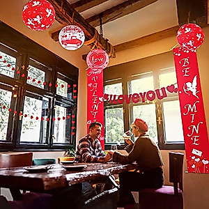 Valentines Day Decor, Valentine's Banner I LOVE YOU Heart Banner 6 Pack Paper Lantern, Happy Valentines Banners for Home Fireplace Porch Door, Red Pink Hanging Romantic Decorations Special Night Party