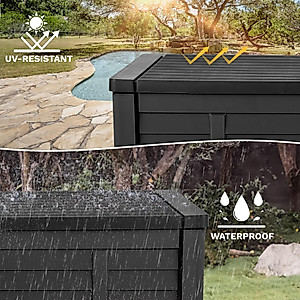 DWVO 120 Gallon Louvered Outdoor Storage Box, Lockable Resin Deck Box for Pillows, Tools, and Pool Supplies - Black