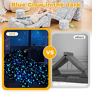 IFNOW 14pcs Modular Kids Play Couch, Kids Sofa Toddler Couch, Child Sectional Sofa, Bedroom and Playroom Furniture for Toddlers, Convertible Foam and Floor Cushion for Boys and Girls, Blue Glow, Gray