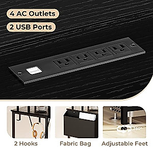 PRAISUN L Shaped Computer Desk with Power Outlets & LED Lights, Corner Gaming Desk with Fabric Storage Bag, Monitor Shelves, Home Office Desk with Hooks, Host Shelf, L Shape Gaming Desk, Black