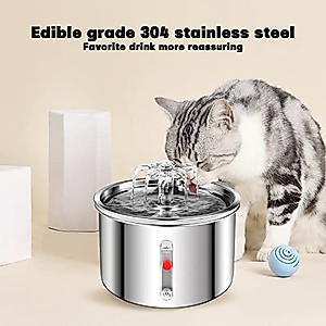 AZZXZQYU Cat Water Fountain Stainless Steel, 67oz/2L Dog Water Dispenser, Automatic Pet Water Fountain with Ultra Quiet Pump and Water Level Window for Cats,Dogs,Multiple Pets