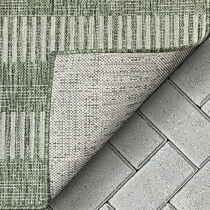 Well Woven Medusa Stria 5'3" x 7'3" Green Stripes Indoor/Outdoor Flat-Weave Area Rug