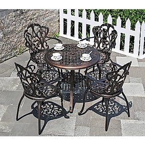 EESHHA Garden Bench Garden Furniture Sets Table and Chairs Garden 5 Piece Cast Aluminum Outdoor Bistro Set Patio Furniture Set of 5