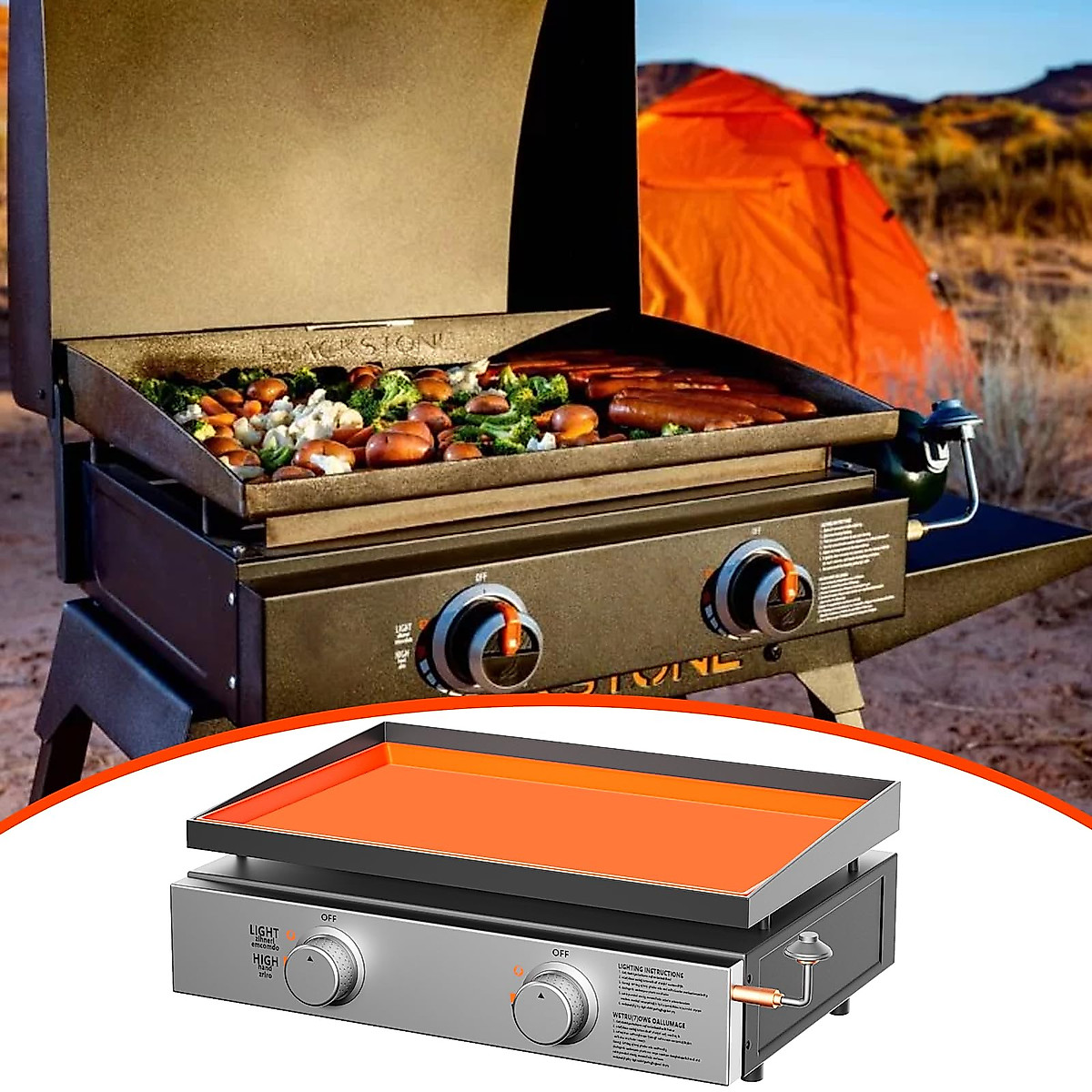 RRW 22" Griddle Mat Silicone for Blackstone, Heavy Duty Food Grade Silicone Griddle Mat Cover Grill, Protect Your Griddle From Rodents, Insects, Debris and Rust, All Season BBQ Grill Mat- Orange