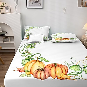 Full Size Sheet Sets - Thanksgiving Bed Sheets, Pumpkin Bedding Sheets & Pillowcases, Soft Microfiber & Deep Pocket & Wrinkle Free Patterned Sheet Set, 1 Fitted Sheet, 1 Flat Sheet, 2 Pillow Cases