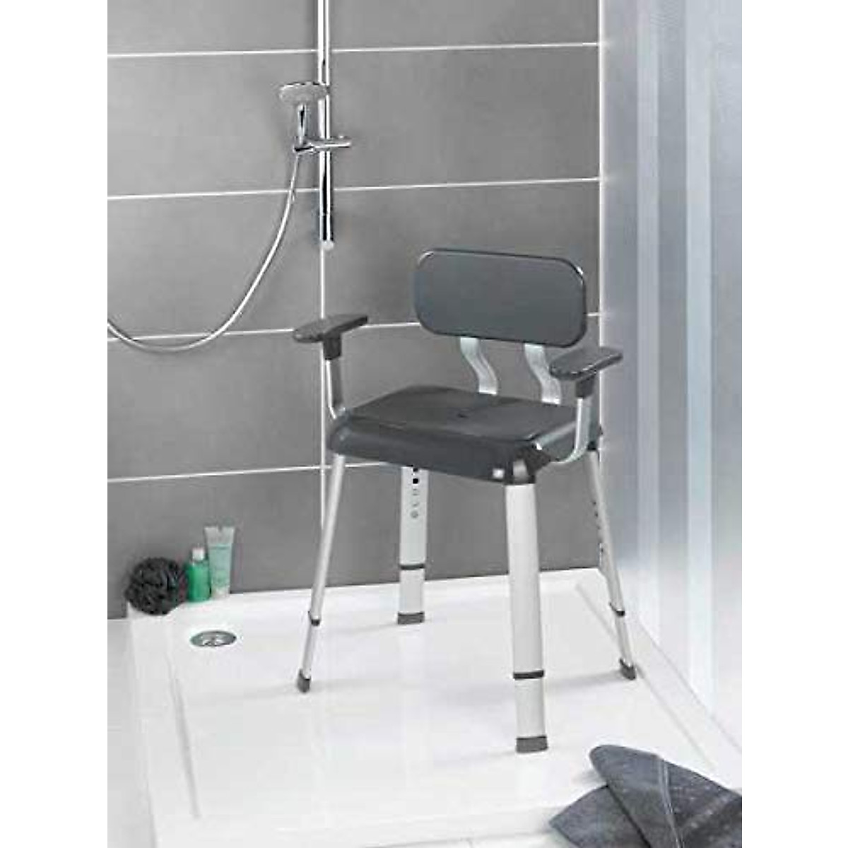 WENKO Shower Chair for Inside Shower, Bathtub Seat for Seniors, Elderly, Handicap Bath Chair with Arms and Back, Adjustable Height, Holds up to 286.6 lbs, 24.8 x 28.1-32 x 18.3 in