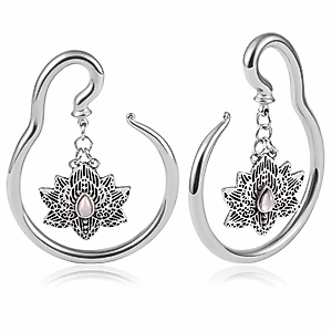 DOEARKO 2PCS Flores Dangle Ear Weights for Stretched Ears Gauges Ear Plugs Hook Body Piercing Tunnels 316 Stainless Steel Hypoallergenic Body Jewelry (4mm(6G), Silver)