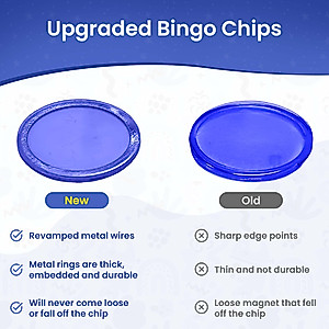 MR CHIPS Magnetic Bingo Chips with Metal Edge 3/4 Inch - 100 Upgraded Pieces Assorted Transparent Bingo Chips - Available in 7 Colors in A Reusable Bag