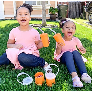 Re-Play Made in USA 2pk Straw Cups with Reversible Straws | Eco Friendly Recycled HDPE Cup Base - Virtually Indestructible | Bright Pink, Orange