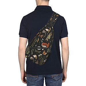 SUPLUCHOM Sling Bag Vintage Mushroom Leaf Forest Hiking Daypack Crossbody Shoulder Backpack Travel Chest Pack for Men Women Over 12 Years Old