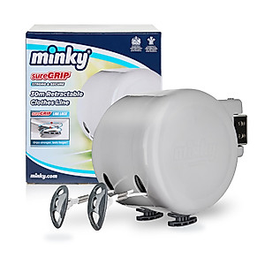 Minky Homecare Outdoor Retractable Dual Clothesline Heavy Duty PVC Coated Energy and Space Saving Removable Laundry Drying Line, 2 x 49 Feet, Gray