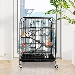 SUPER DEAL 37.2 Inches Metal Ferret Cage Chinchilla 4 Tiers Small Animal Cage with 3 Ladders/ 2 Front Doors/Food Bowl/Water Bottle/Slide Out Trays/Swivel Casters,Black