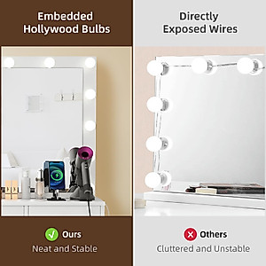 Makeup Vanity Desk with Lighted Mirror & Power Outlet & 5 Drawers, Vanity Table with 3 Lighting Modes Brightness Adjustable, Sliding Storage, White Vanity Set for Bedroom