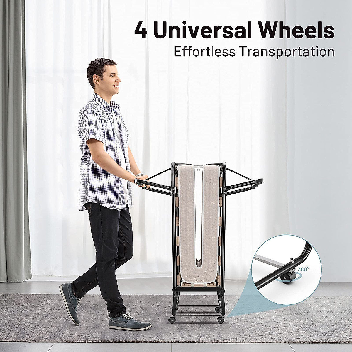 KOTEK Folding Bed with Mattress, Portable Rollaway Guest Bed with Memory Foam Mattress & Metal Frame, Made in Italy, Foldable Bed Cot Size for Bedroom, Office