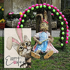CROWNED BEAUTY Happy Easter Garden Flag 12×18 Inch Double Sided Cat with Rabbit Ear Outside Vertical Holiday Yard Flag