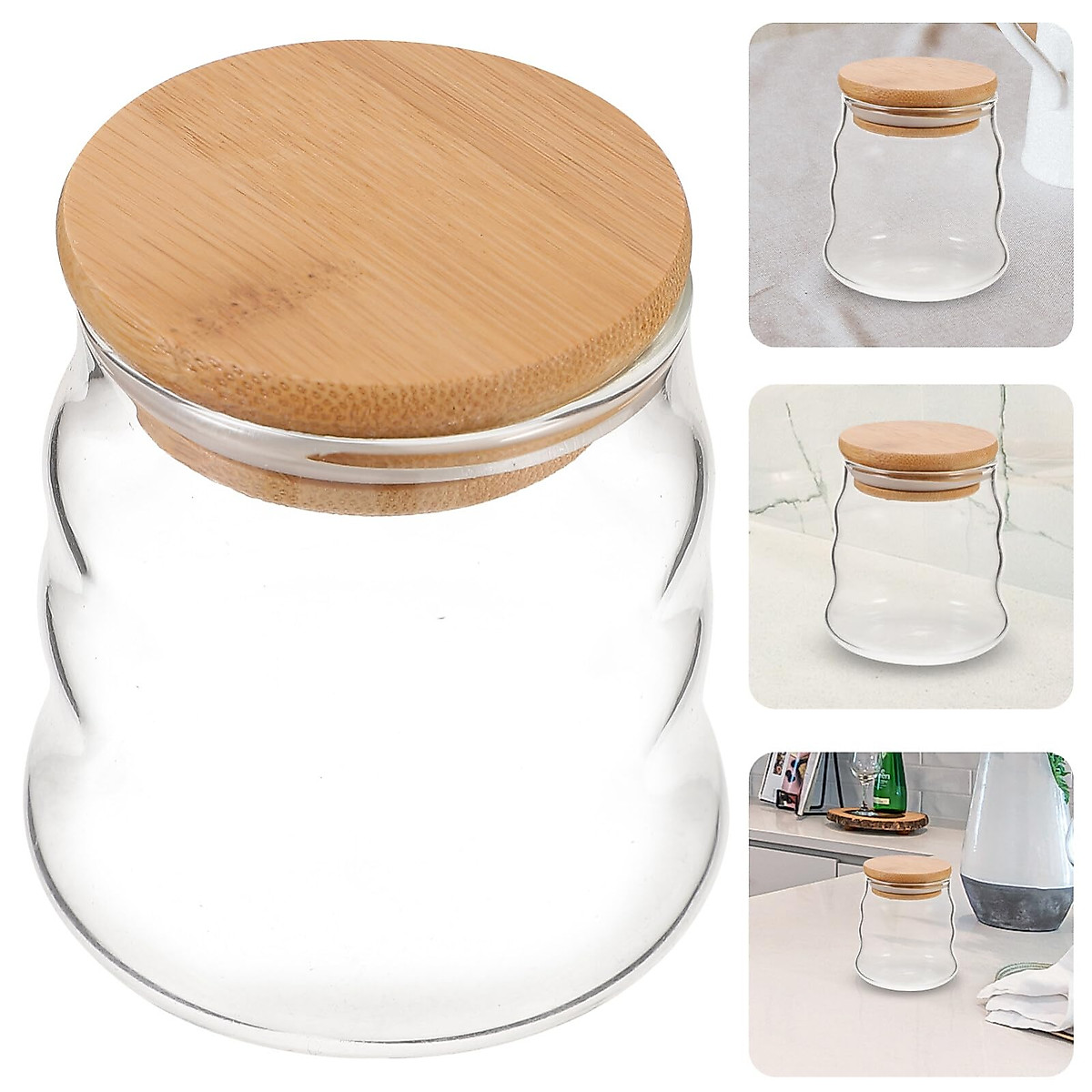 Kichvoe Food Containers Glass Jar with Lid Glass Jars Glass Food Can Canisters Glass Tea Canister Cereals Canister Glass Storage Jars Dry Fruit Jar Coffee Container Bamboo Coffee Can Seal