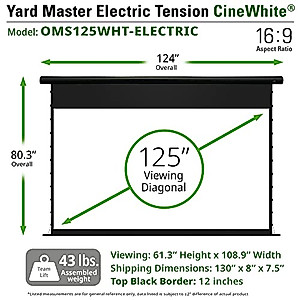 Elite Screens Yard Master Electric Tension CineWhite, 125" Diag. 16:9 Motorized Tab-Tensioned Projector Screen, IP33 Rated, RF Remote Control, 4K/8K Ultra HD 3D Movie Theater (OMS125WHT-ELECTRIC)