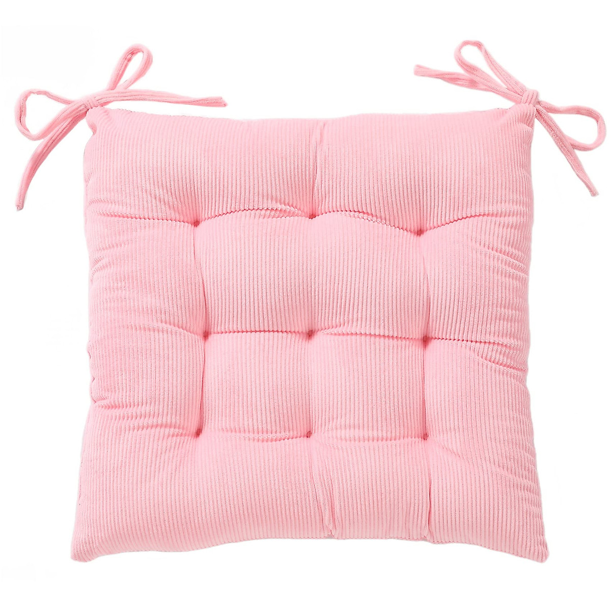 HLOVME Corduroy Chair Cushion with Ties Ultra Soft Warm Floor Cushion for Kids Reading Nook Comfortable Square Seat Cushion for Adult 15.7”x15.7”, Pink