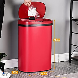 New Red 13-Gallon Touch Free Sensor Automatic Kitchen Office