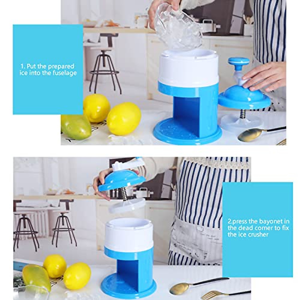 Portable Ice Crusher and Shaved Ice Machine, Manual Hand Crank Operated Fruit Smoothie Machine Mini Household Ice Shaver Small Ice Crusher Premium (A)