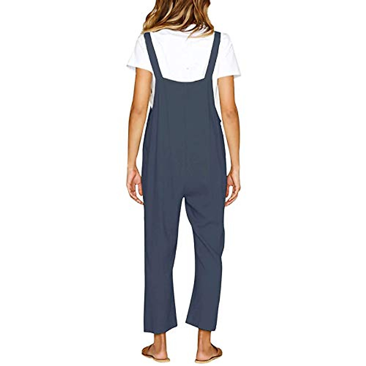 Sdeycui Women Casual Sleeveless Pockets Linen Rompers Long Pants Jumpsuits Pocket(Blue, XXL)