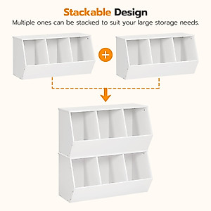 HOOBRO Toy Storage Cubby, Kids Bookshelf, Stackable 3-Bin Toy Storage Cabinet, Bookcase Footboard, Children's Toy Shelf, Hallway, White WT30CW01