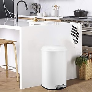 8 Gallon Step Trash Can, Square Fingerprint-Proof Foot Pedal Garbage Can with Soft-Close Lid for Kitchen Bathroom Bedroom Living Room Home Office Dorm, without Inner Bucket, 30-Liter, White