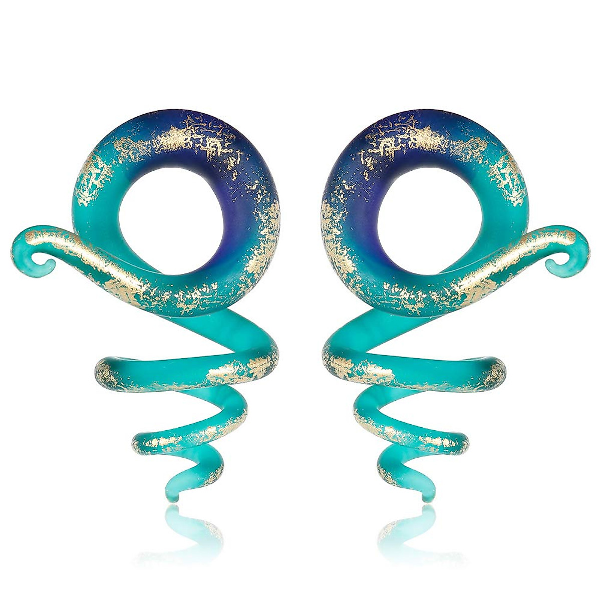 KUBOOZ COOEAR Glass Taper Treble Spiral Green Plugs Ear Gauges Hanger 1 Pair 2G-00G Stretchers Flesh Expander, 10 pounds