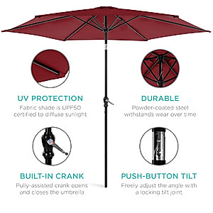Best Choice Products 10ft Outdoor Steel Polyester Market Patio Umbrella w/Crank, Easy Push Button, Tilt, Table Compatible - Red