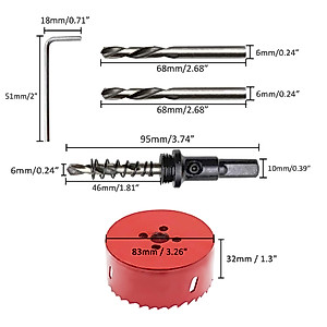 Hordion 83mm/3 1/4 inch Hole Saw Bi-Metal Saw Drilling Tool with Twist Drill Bit & L Hex Wrench for Cornhole Boards Wood Plasterboard Plywood Plastic
